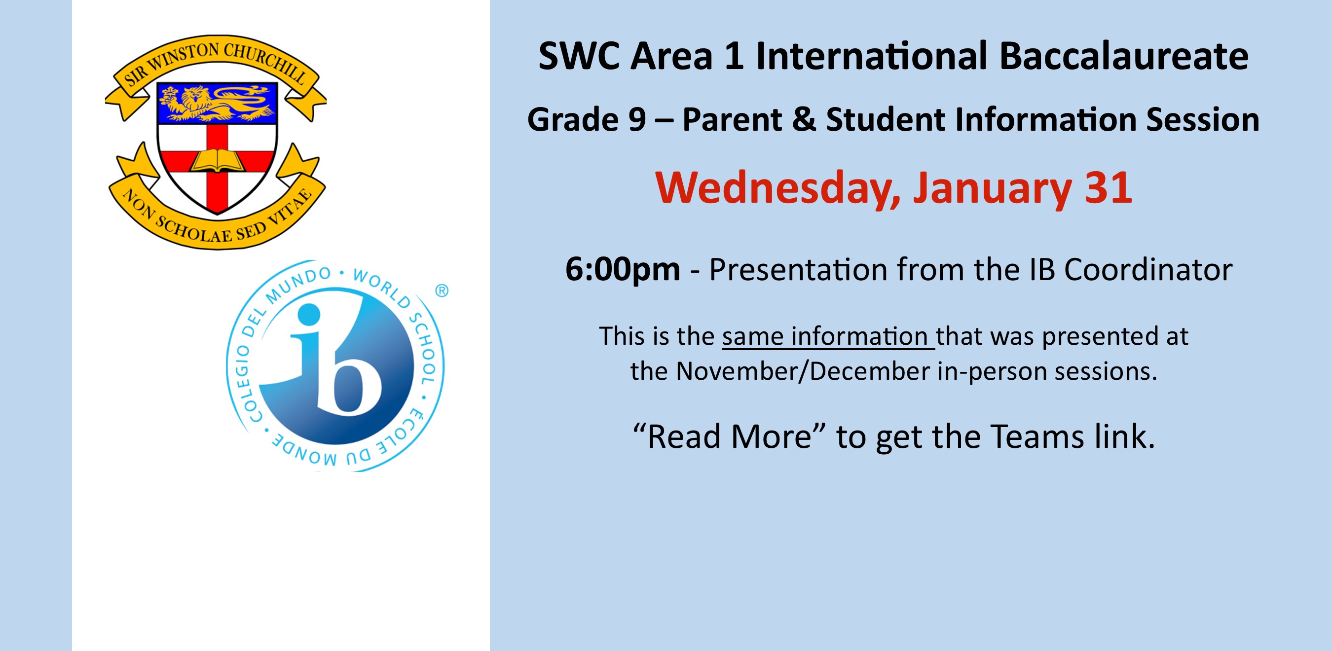 Grade 9 IB Information Session - Sir Winston Churchill High School
